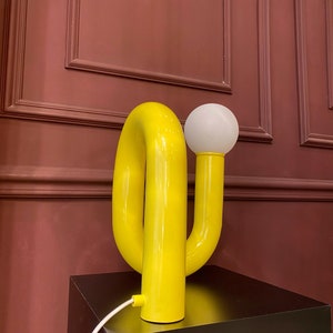 Yellow Tube Table Lamp, Modern Bedside Lamp, Yellow Table Lamp, Unique ...