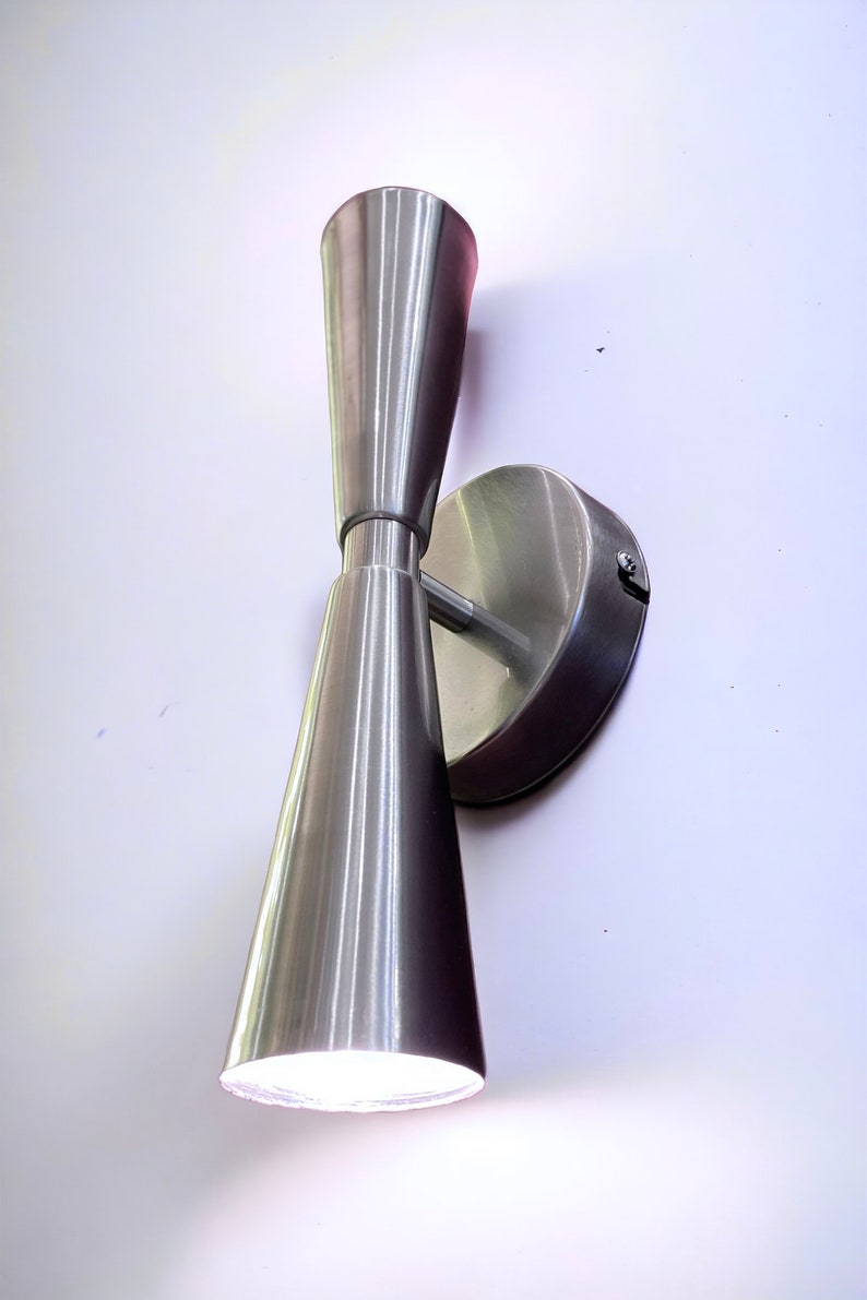 Double Light Wall Sconce, Plug-in Wall Sconce, Conic Wall Sconce, Silver Wall Sconce, Modern ...