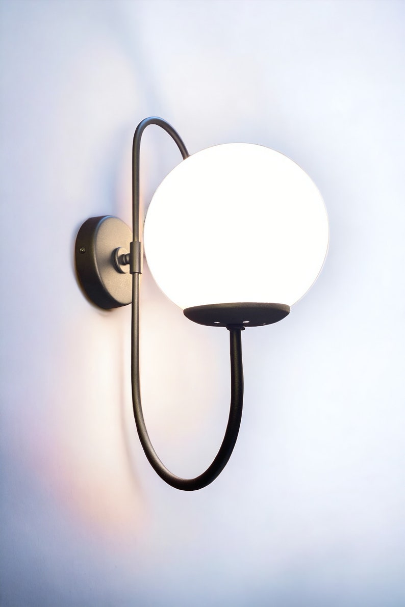 2 Bulbs Globe Wall Sconce, Black Wall Sconce, Wall Lamp Fixture, Double ...