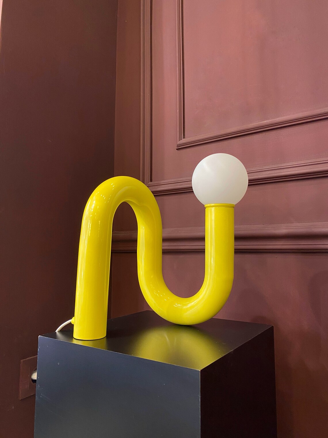 Yellow Tube Table Lamp, Modern Bedside Lamp, Yellow Table Lamp, Unique ...