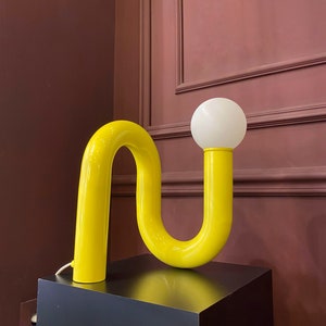 Yellow Tube Table Lamp, Modern Bedside Lamp, Yellow Table Lamp, Unique ...
