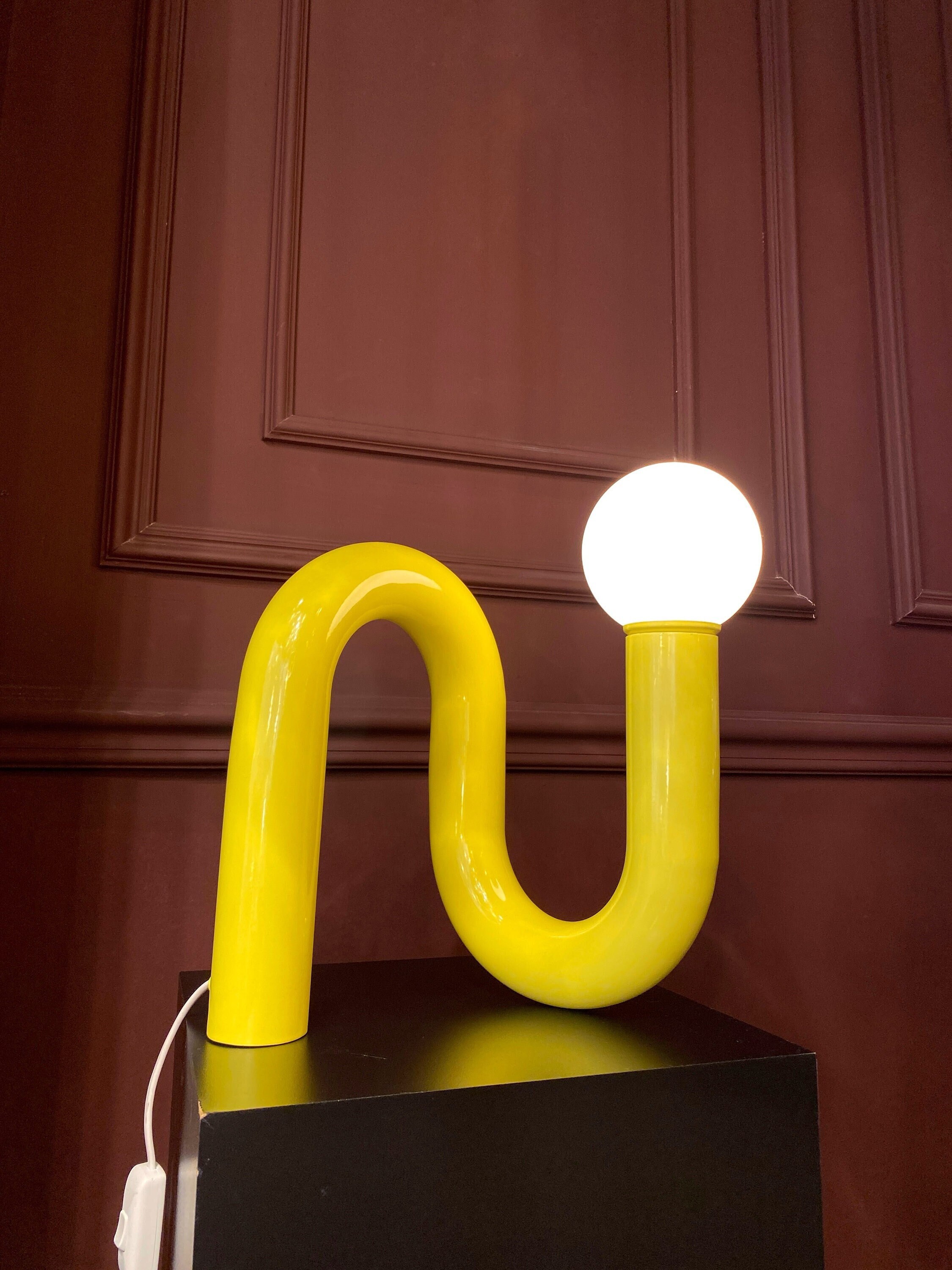 Yellow Tube Table Lamp, Modern Bedside Lamp, Yellow Table Lamp, Unique ...