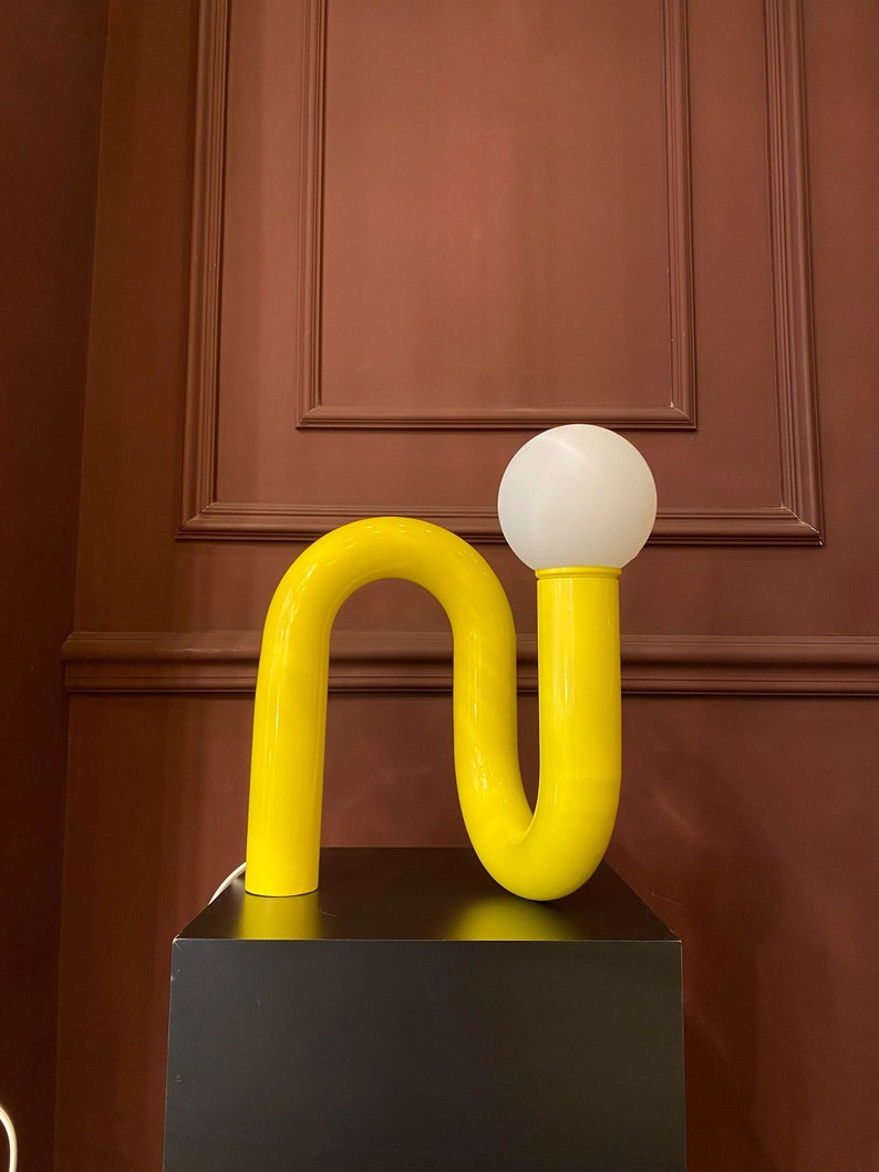 Yellow Tube Table Lamp, Modern Bedside Lamp, Yellow Table Lamp, Unique ...