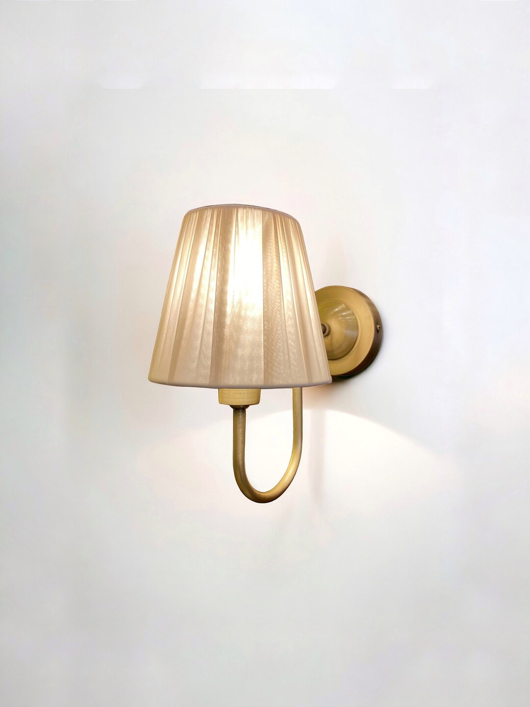 Minimalist Raw Brass Fabric Wall Sconce - Mid-century Bedside Lighting ...