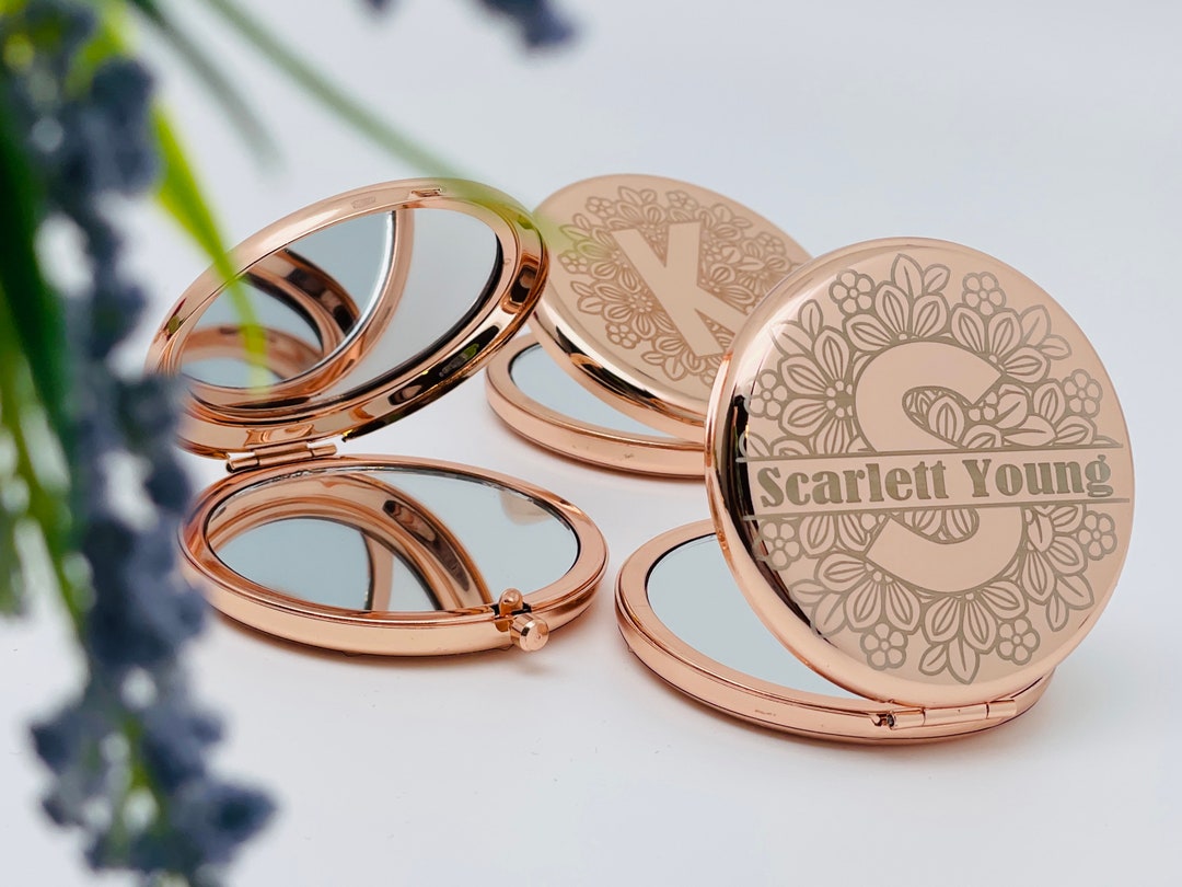 Engraved Custom Name Compact Mirror Personalized Pocket Rose - Etsy