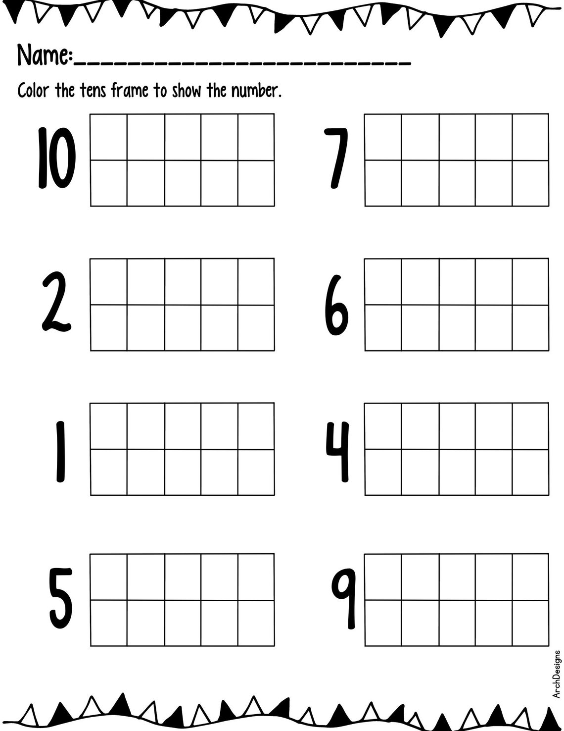 Tens Frame Worksheet - Etsy