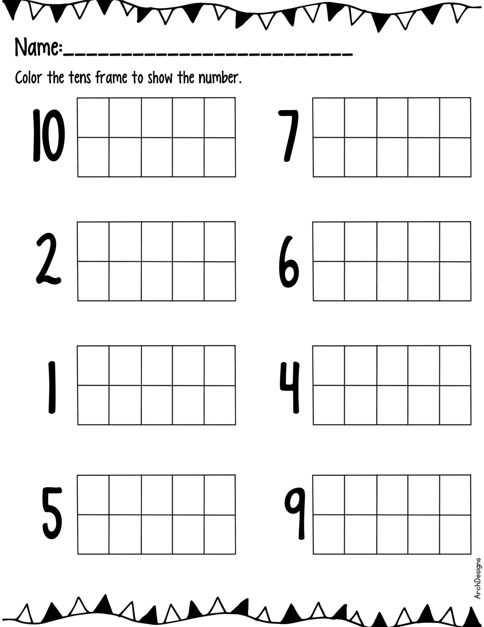 Tens Frame Worksheet - Etsy