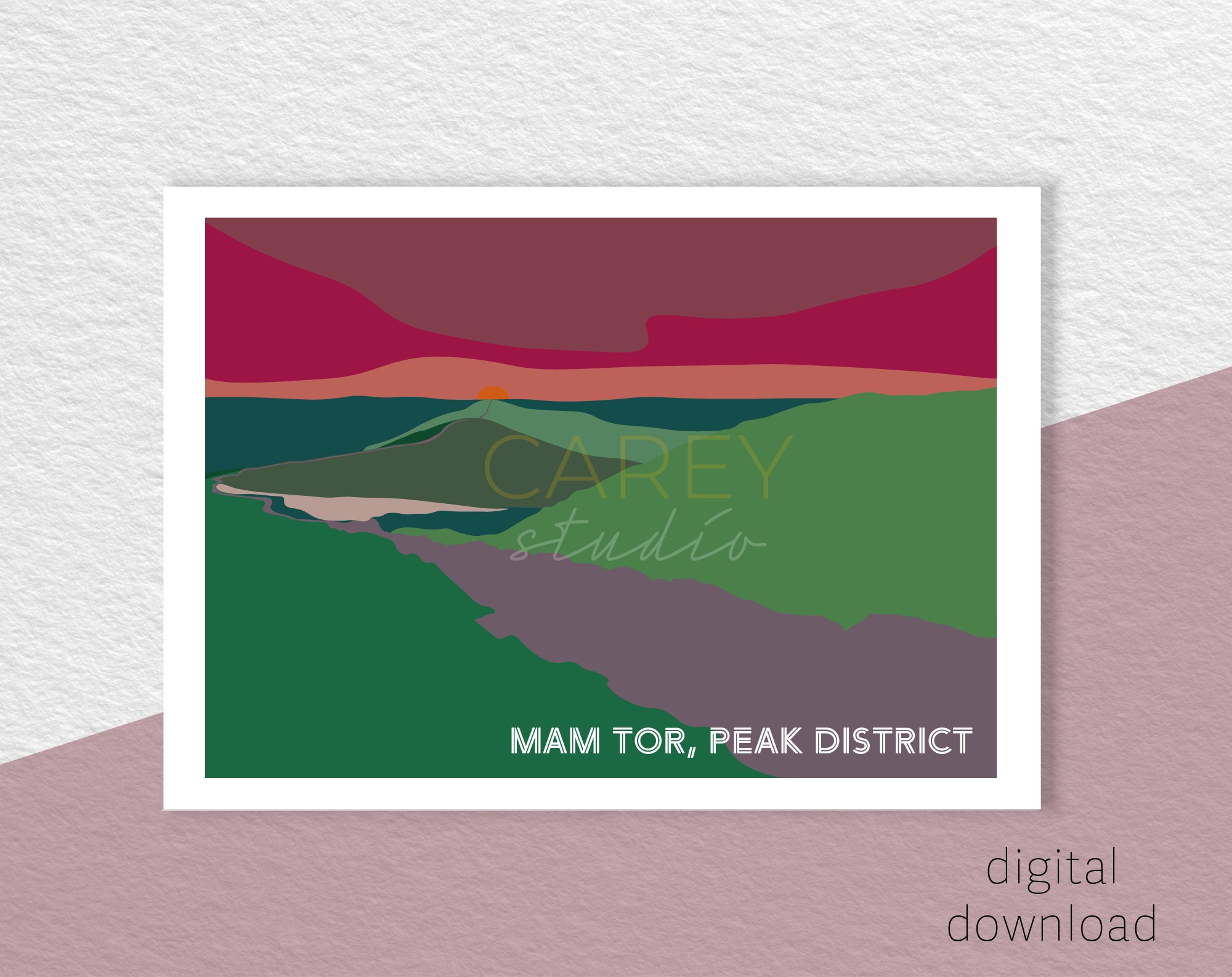 Mam Tor Peak District Sunset - A3 Illustrated Travel Poster Print ...