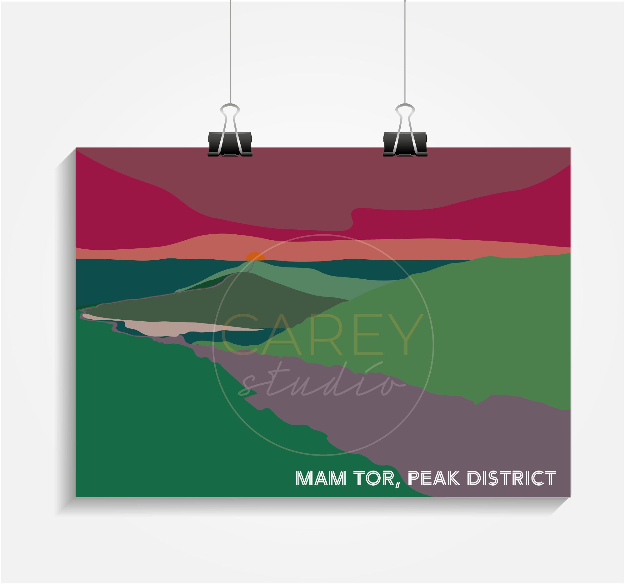 Mam Tor Peak District Sunset - A3 Illustrated Travel Poster Print ...