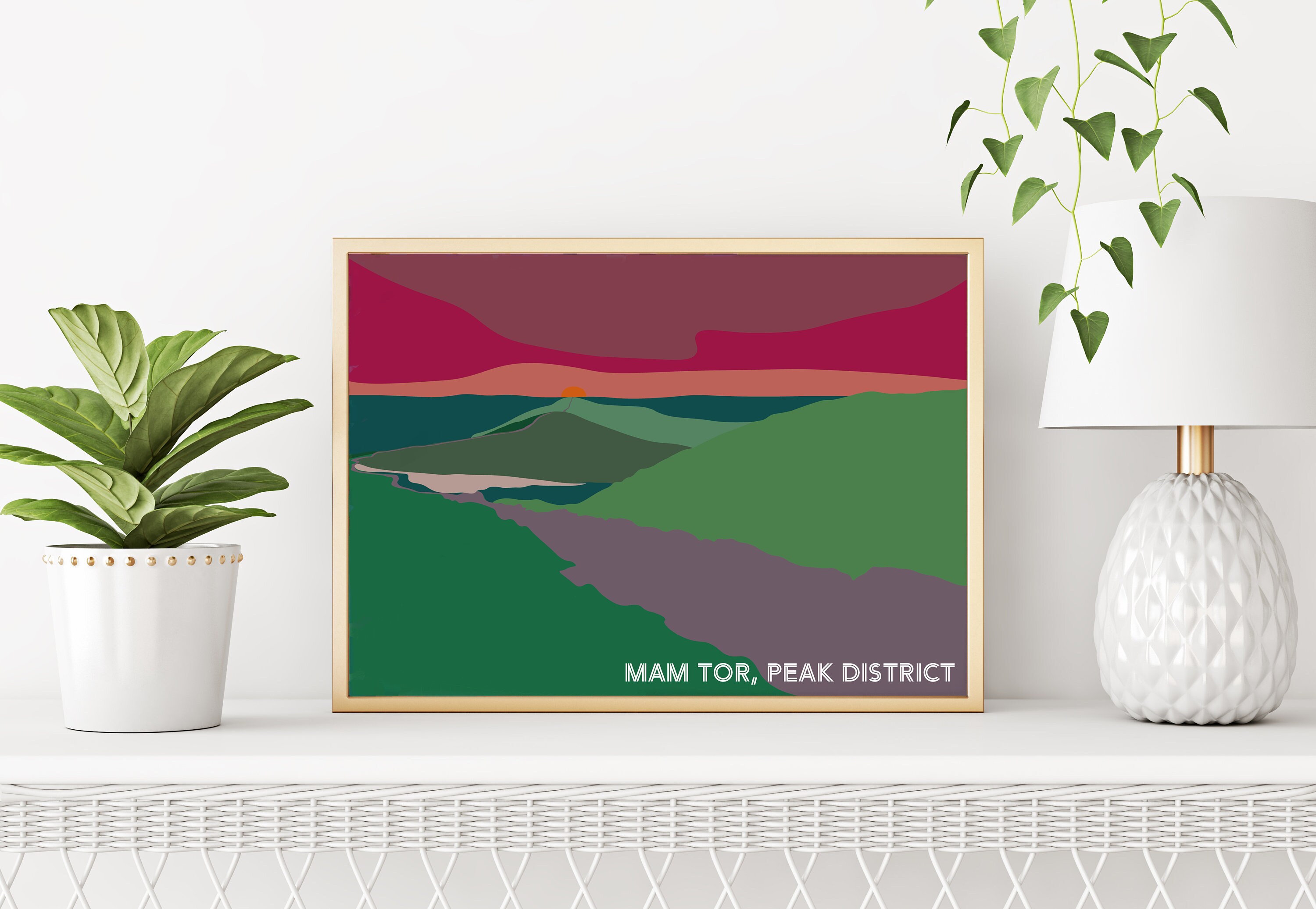 Mam Tor Peak District Sunset - A3 Illustrated Travel Poster Print ...