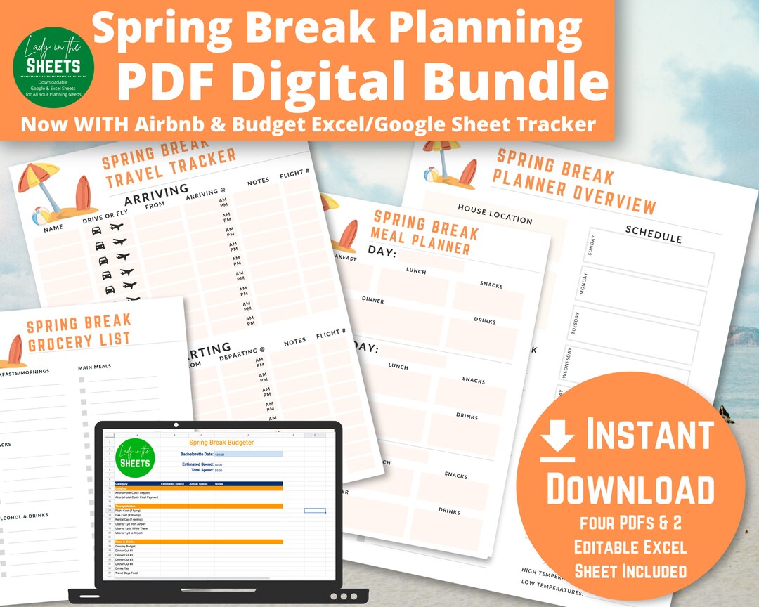 Spring Break Planning + Checklist Bundle - Digital Download 4 PDFS + 2 ...