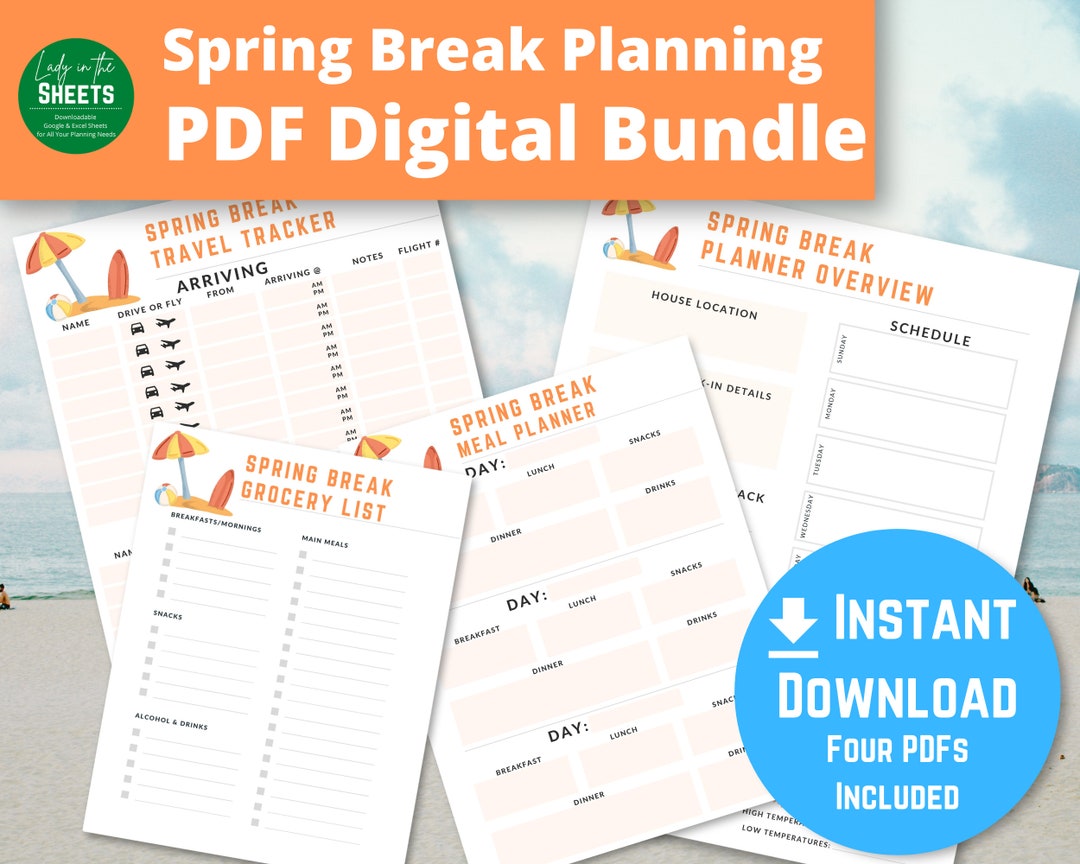 Spring Break Planning Bundle - Digital Download 4 PDFS Instantly Print ...