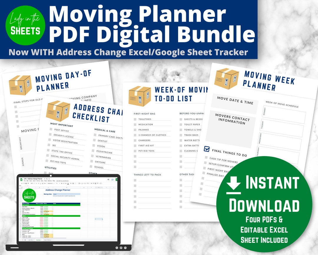 Moving Planning & Checklist Bundle - Digital Download 4 PDFS + Google ...