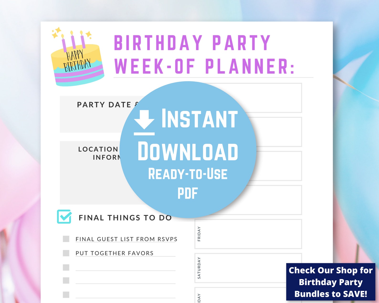 Kid's Birthday Party Planning Guide Bundle Digital Download 9 PDFS - Etsy