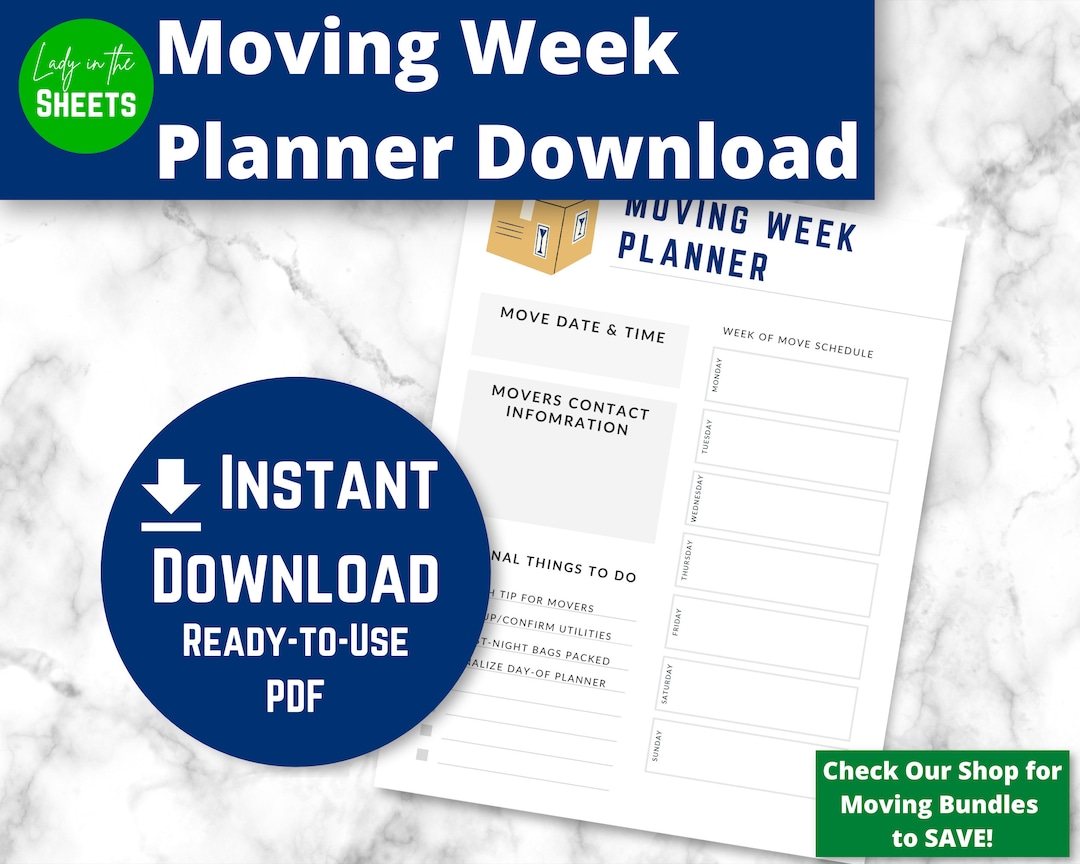 Moving Week Planner & Checklist - Instant Digital Download 2 Pdfs - Etsy