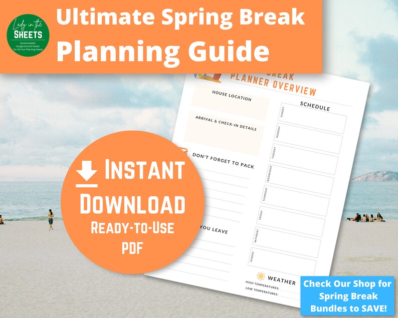 Spring Break Planning Checklist Bundle Digital Download 4 | Etsy
