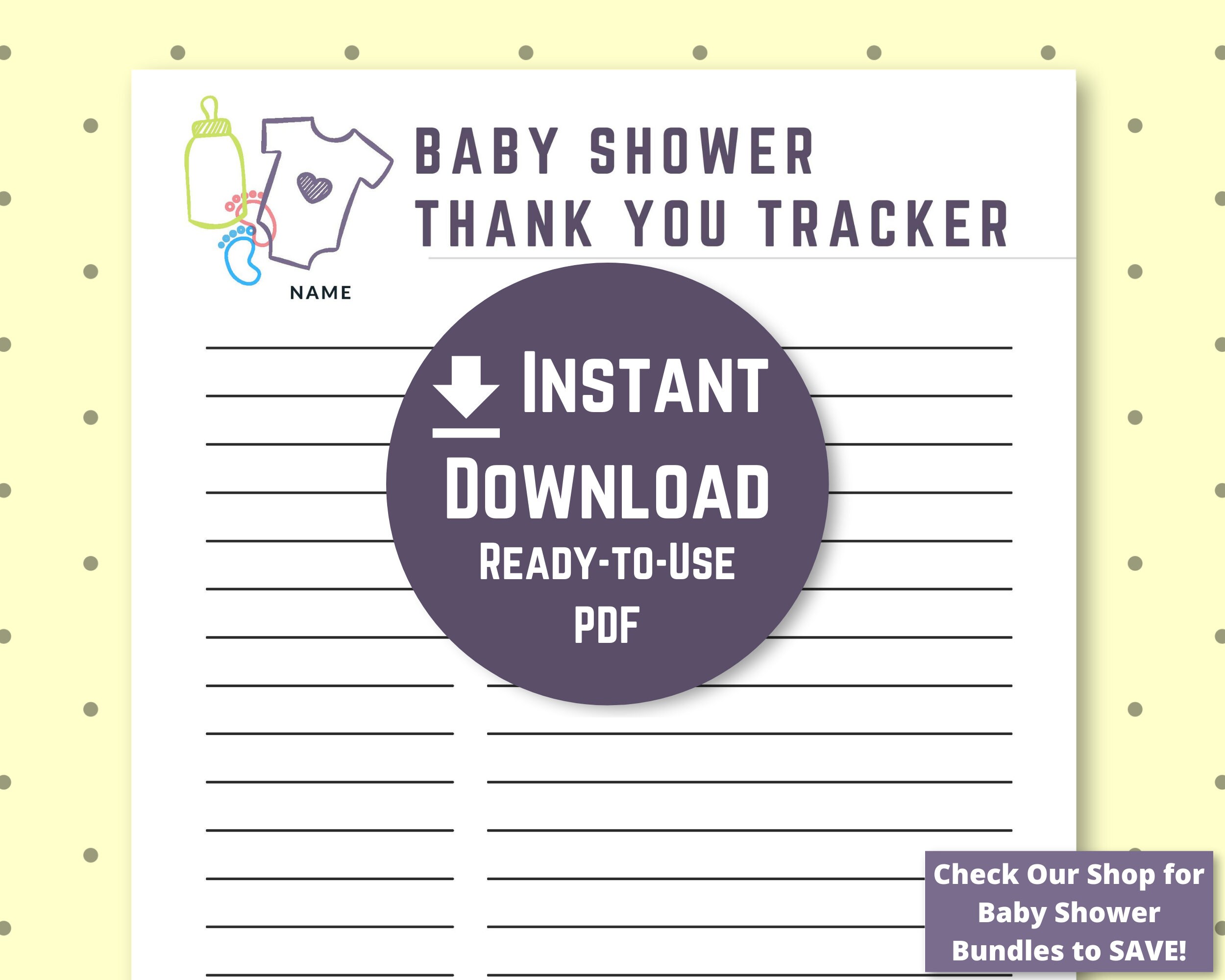 Baby Shower Thank You Tracker - Instant Digital Download PDF - Etsy