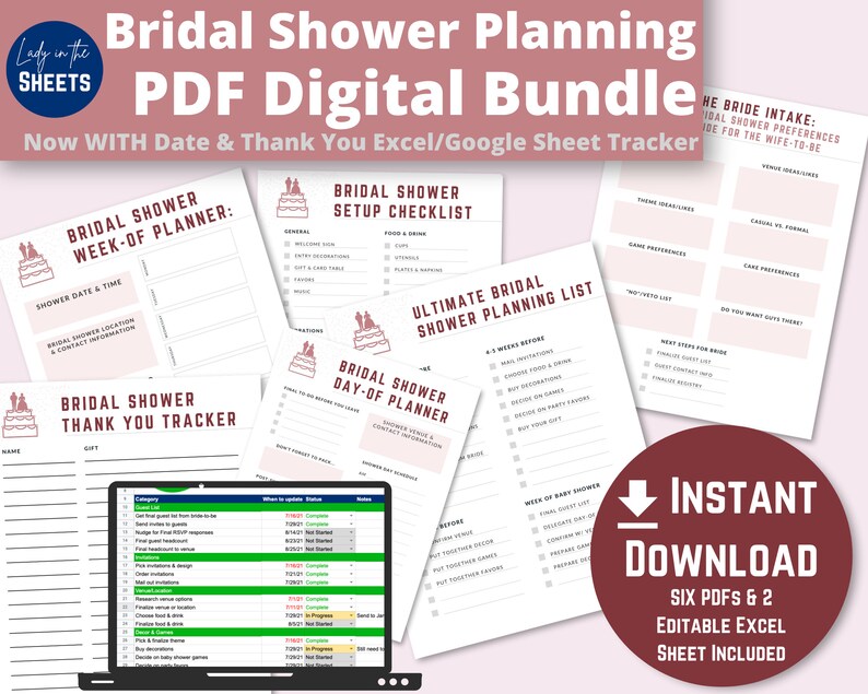 Bridal Shower Planning Checklist Bundle | Digital Download - 6 PDFS ...