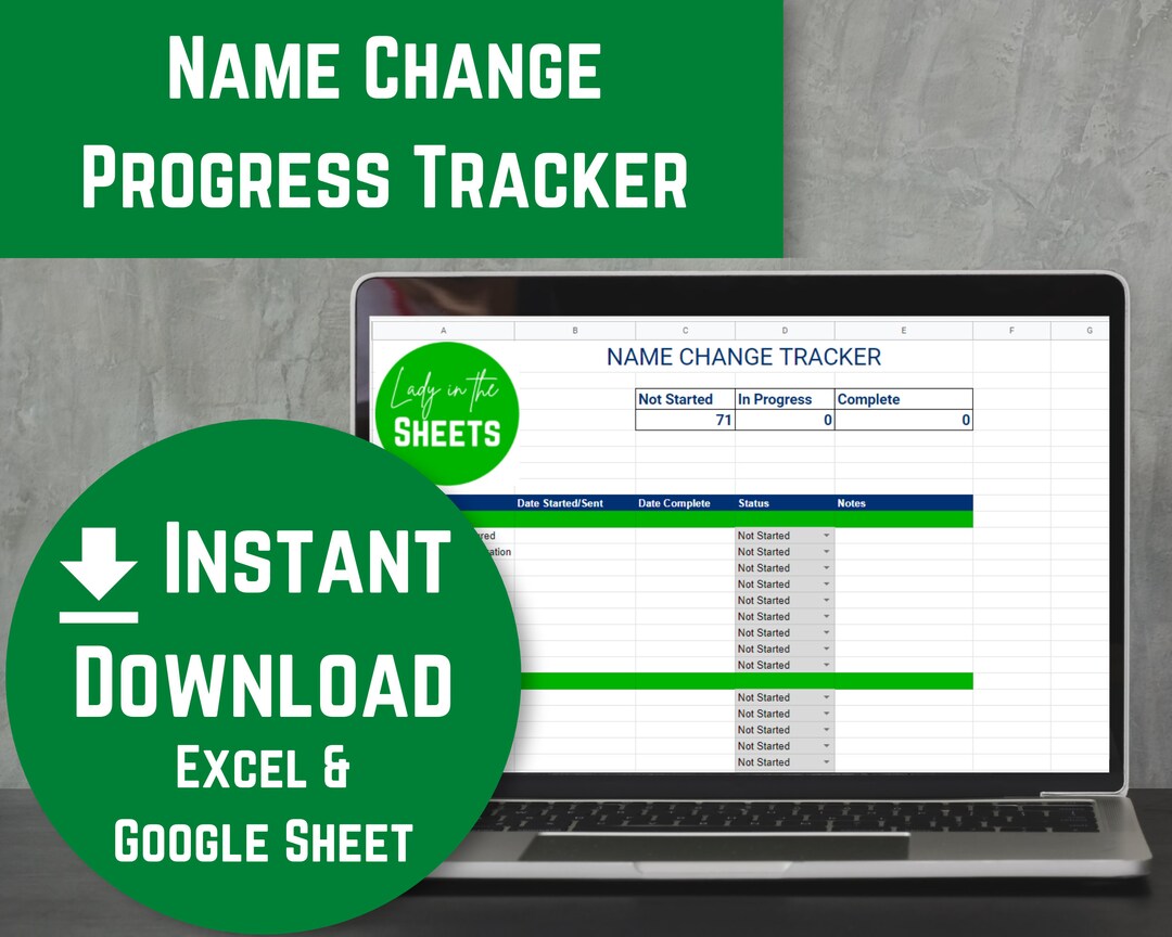 Last Name Change Tracker - Digital Excel/google Sheet Progress Tracker ...