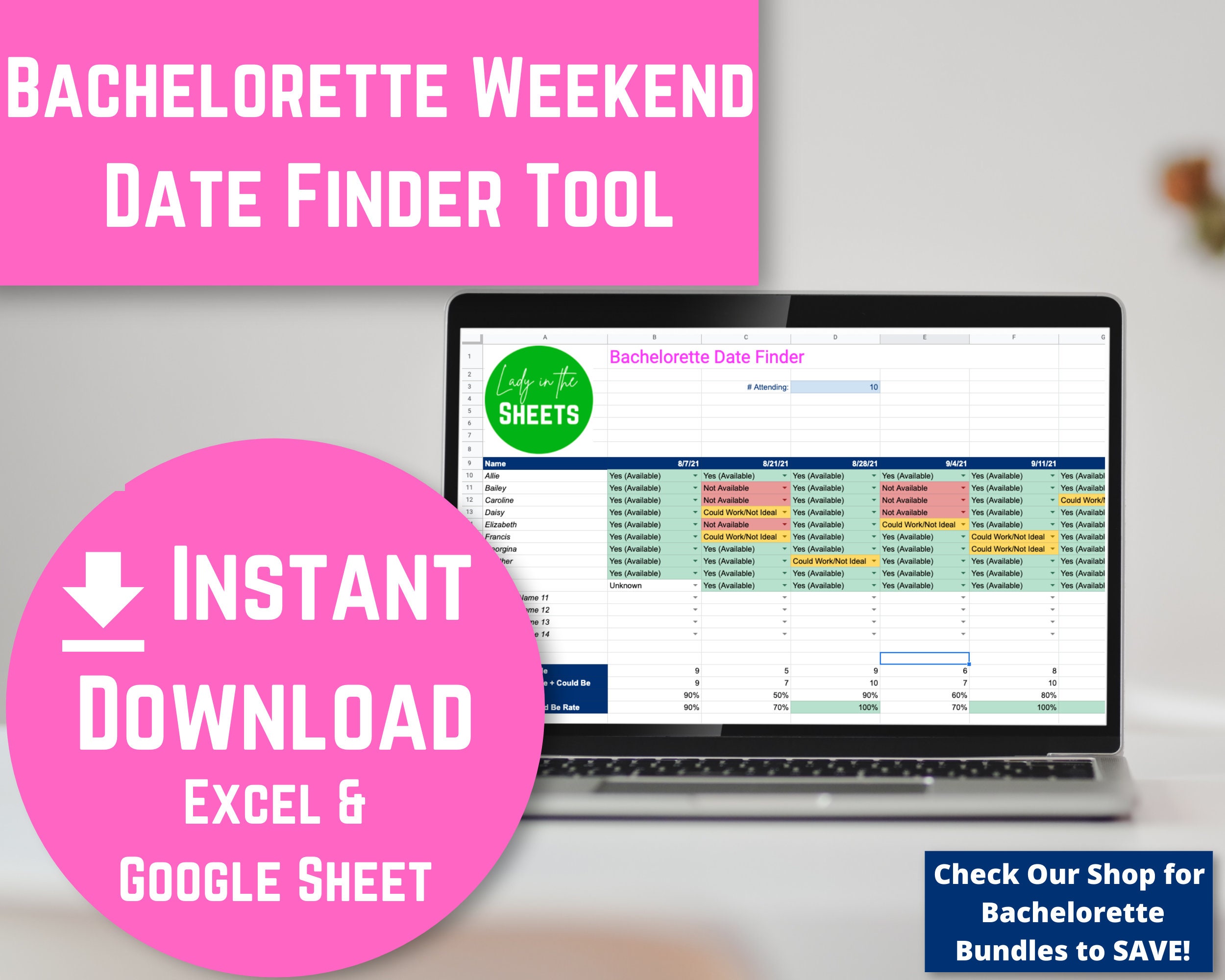Bachelorette Date/weekend Finder Tool - Digital Excel/google INSTANT ...