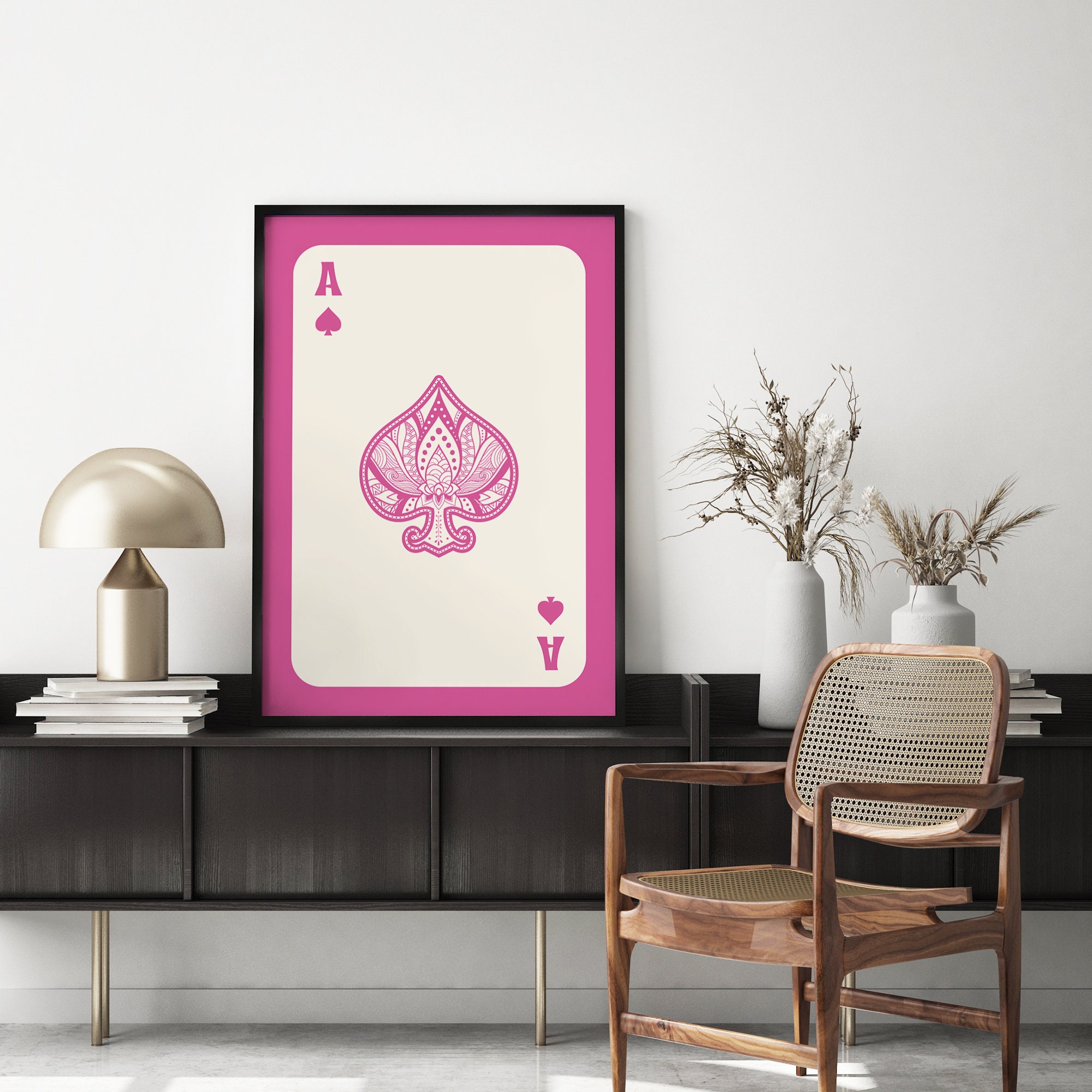 Pink Ace of Spades Card Wall Art, Ace Card Poster, Playing Card Poster ...