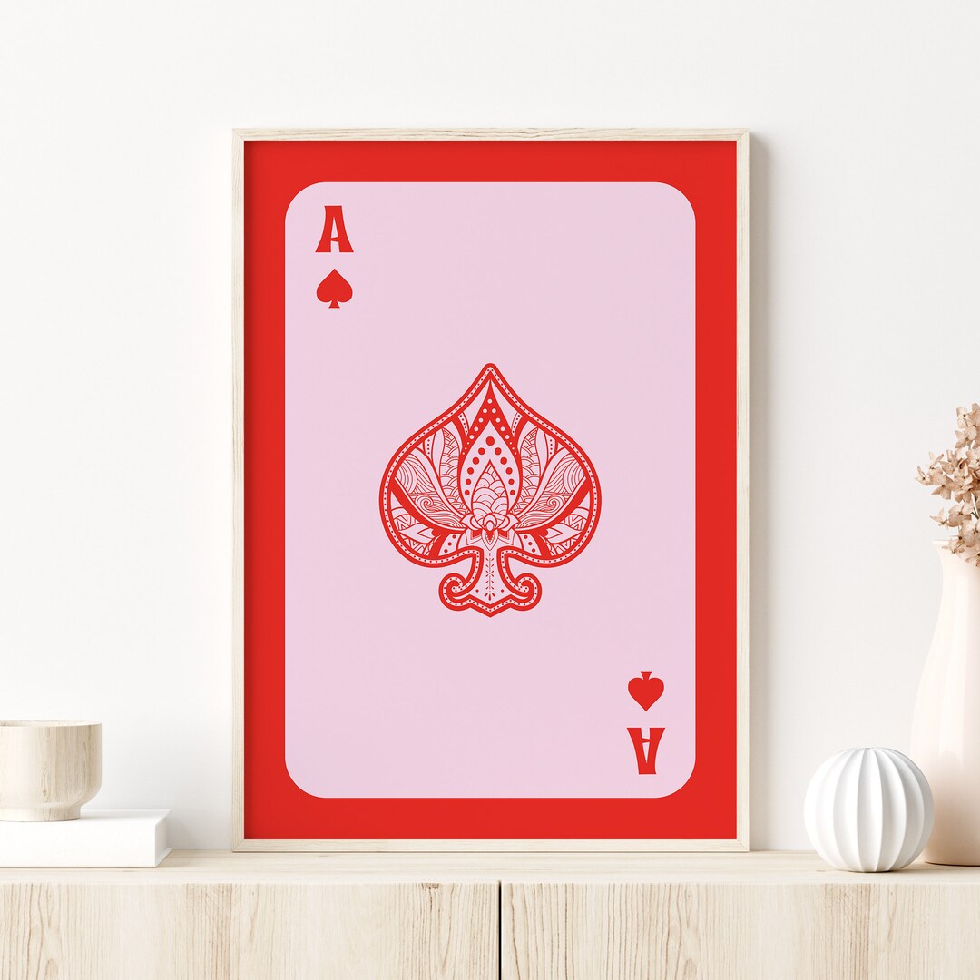 Red Ace of Spades Card Wall Art, Red Pink Ace Playing Card Poster ...