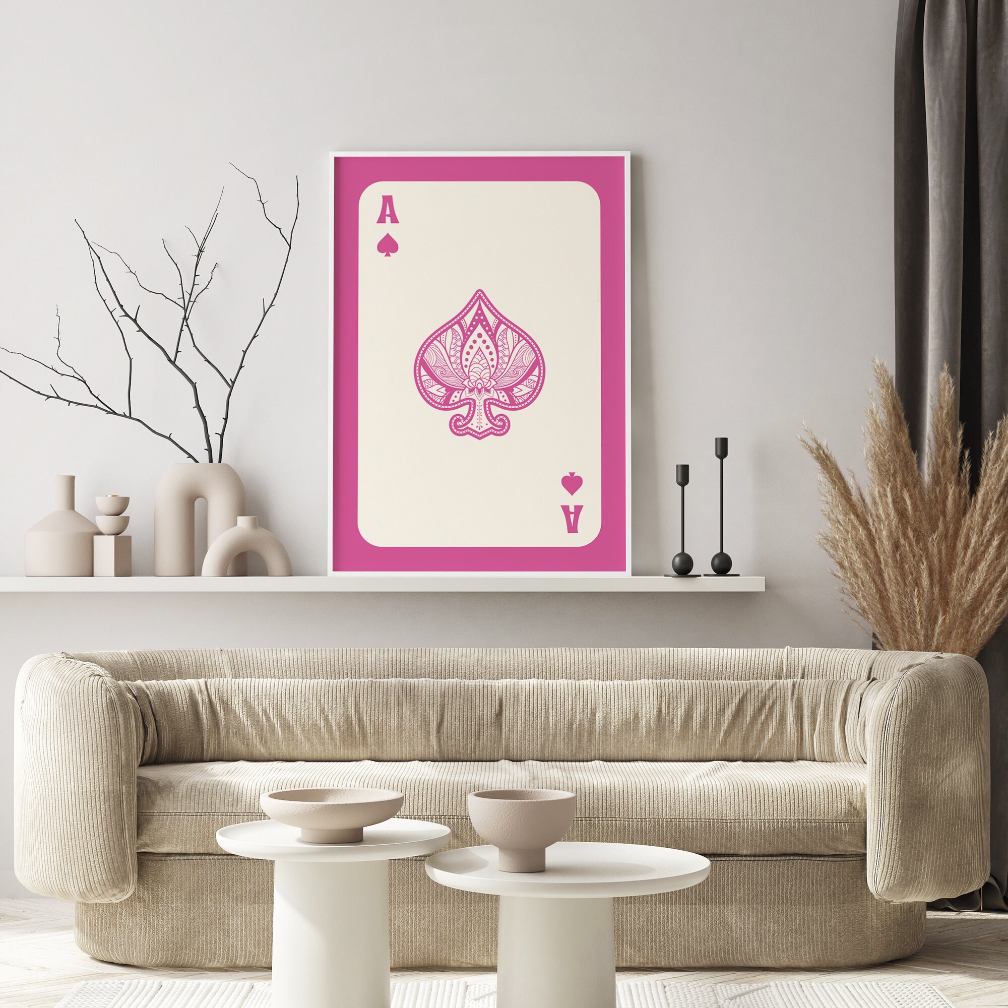 Pink Ace of Spades Card Wall Art, Ace Card Poster, Playing Card Poster ...