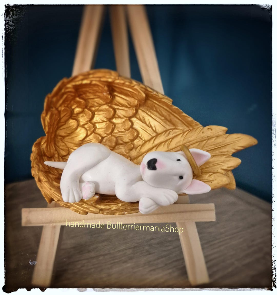 Sleeping English Bull Terrier Angel – Memorial Dog Figurine, Handmade ...