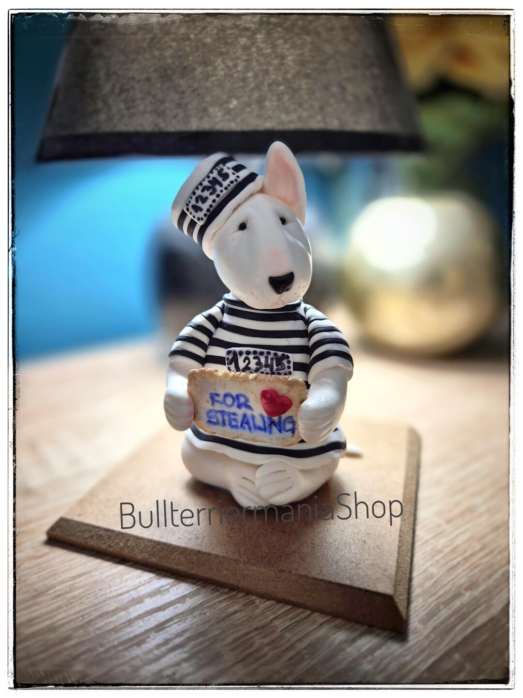 Bull Terrier Mugshot Figurine - Prisoner Dog Clay Sculpture - Funny ...