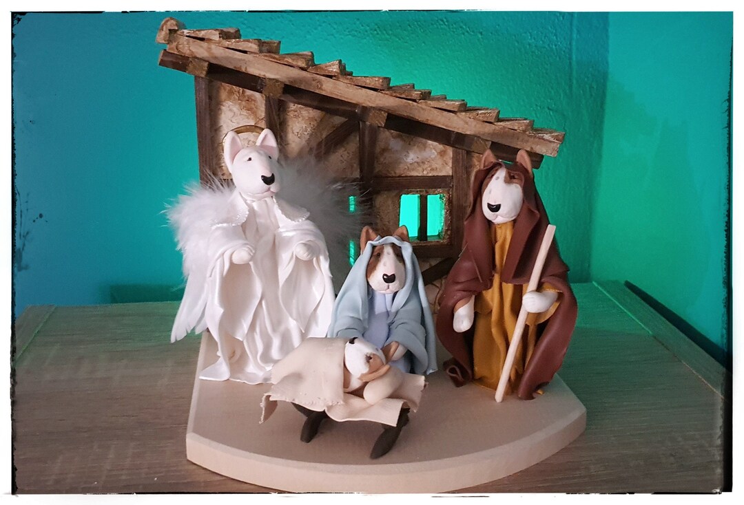 Nativity Set English Bull Terrier Figiurines Chritmas Decor Dog ...