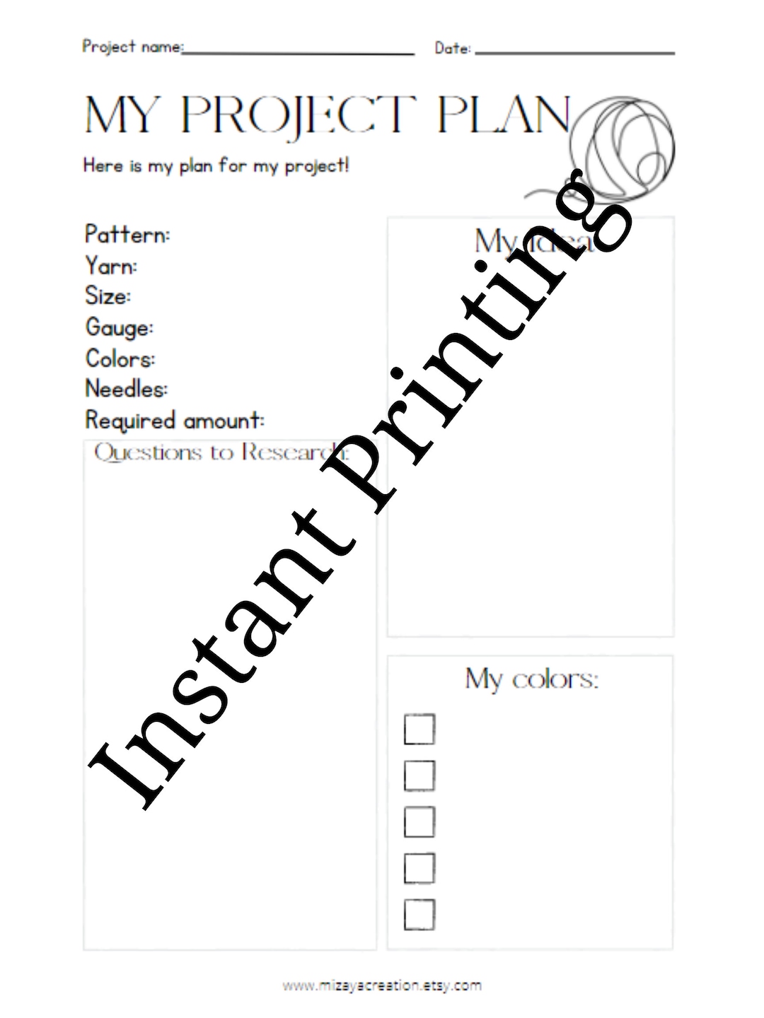 My Project Plan Printable Instant Download - Etsy