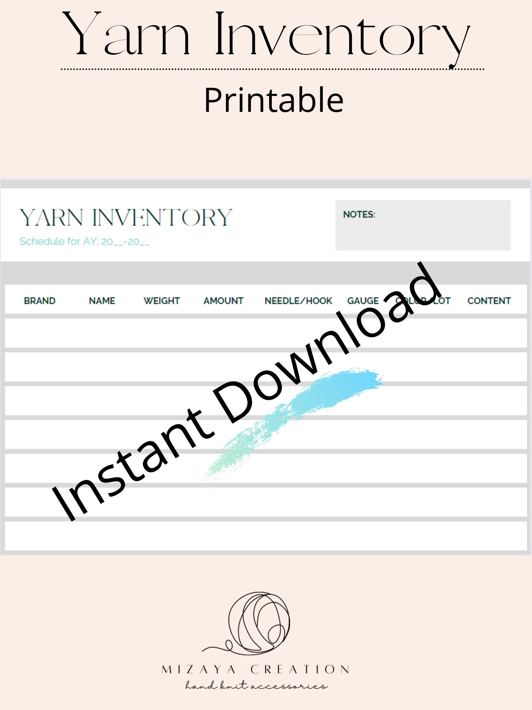Yarn Inventory- Printable- Instant Download - Etsy