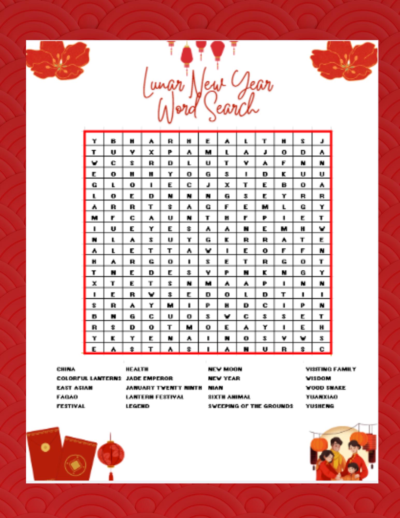 Lunar New Year Word Search Puzzle (20 Words) - Etsy