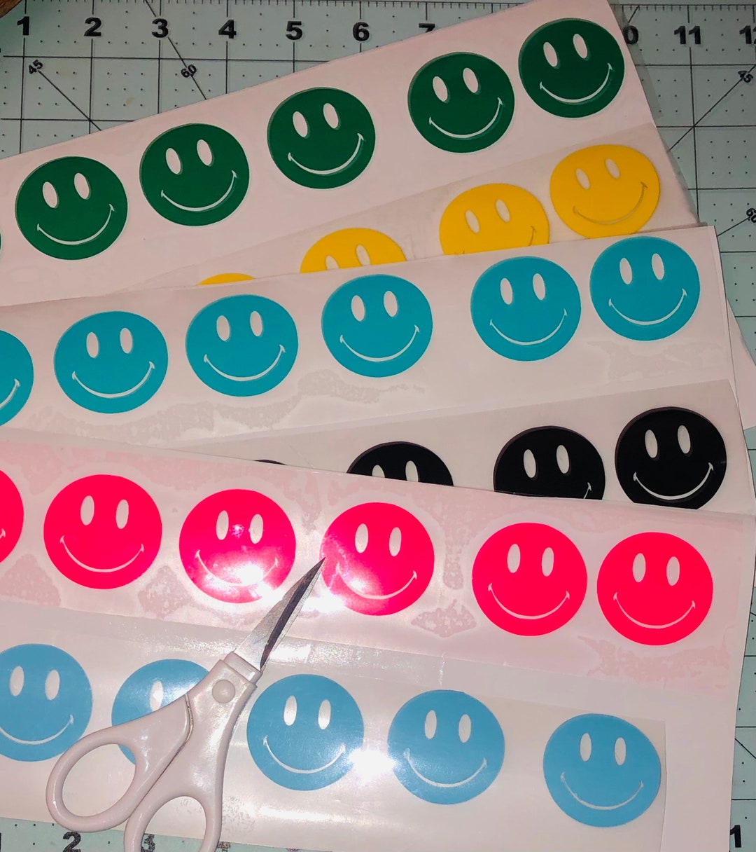 Iron on / HTV: Sheet of 4 Smiley Face Iron on Decal / Tshirt / DIY ...