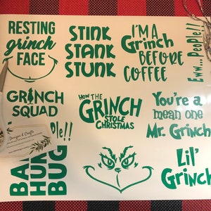 Vinyl Decal: Sheet of Christmas Bah Hum Bug/ Stink Stank Stunk and More ...