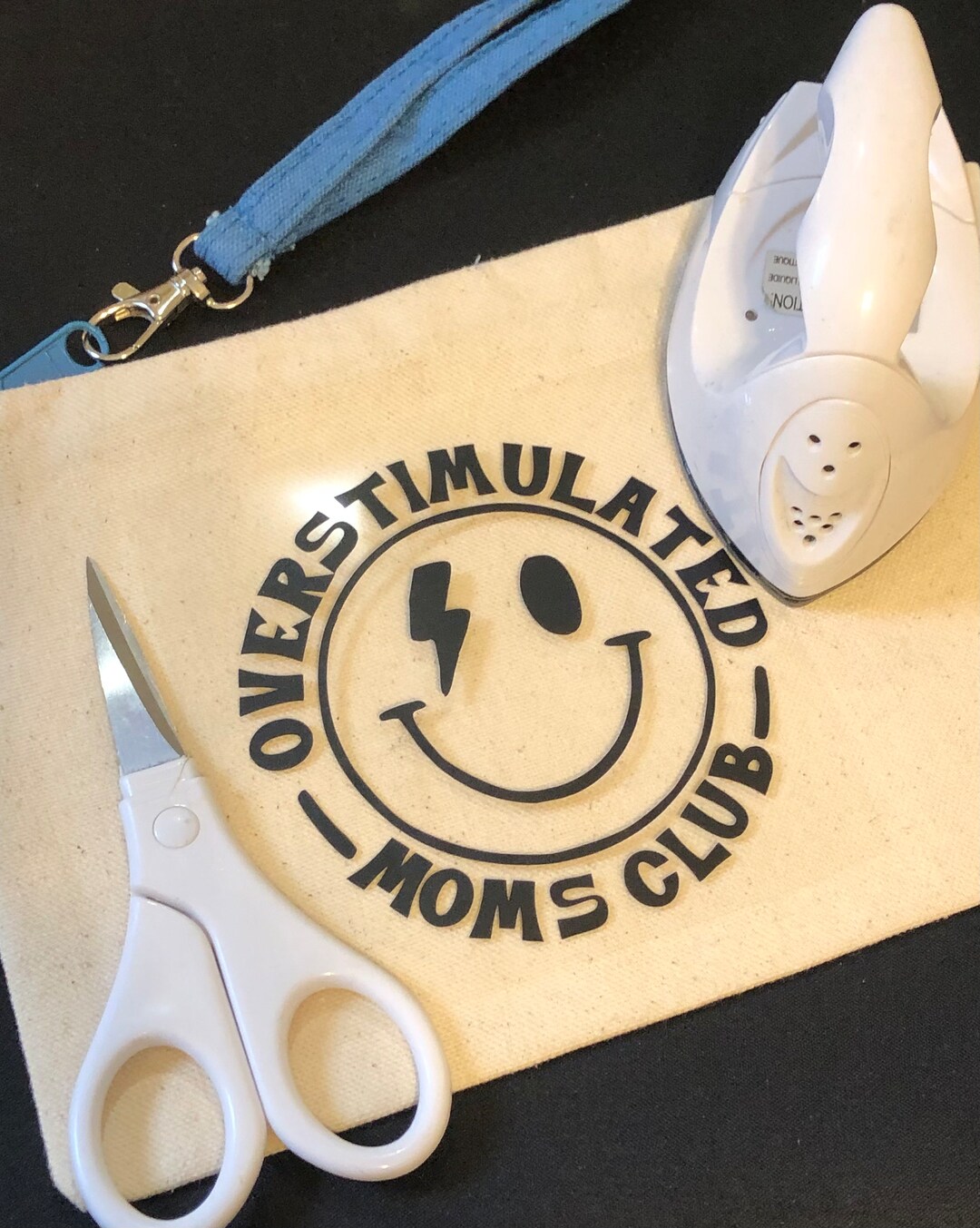 Iron on / HTV: Overstimulated Moms Club Lightning Bolt Smiley Face Iron ...