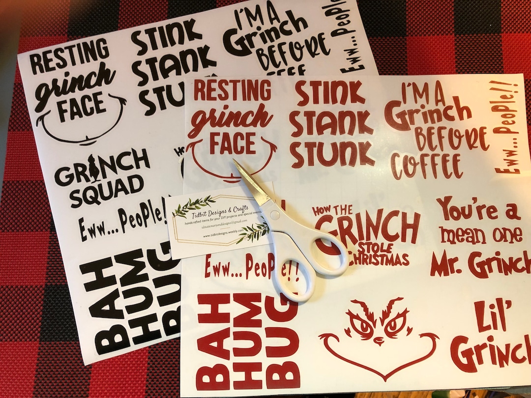 Vinyl Decal: Sheet of Christmas Bah Hum Bug/ Stink Stank Stunk and More ...