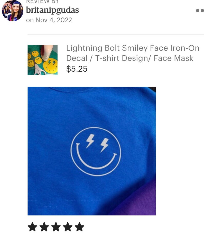 Iron on / HTV: Lightning Bolt Smiley Set ( Set of 3 HTV/ Iron-on Decal ...