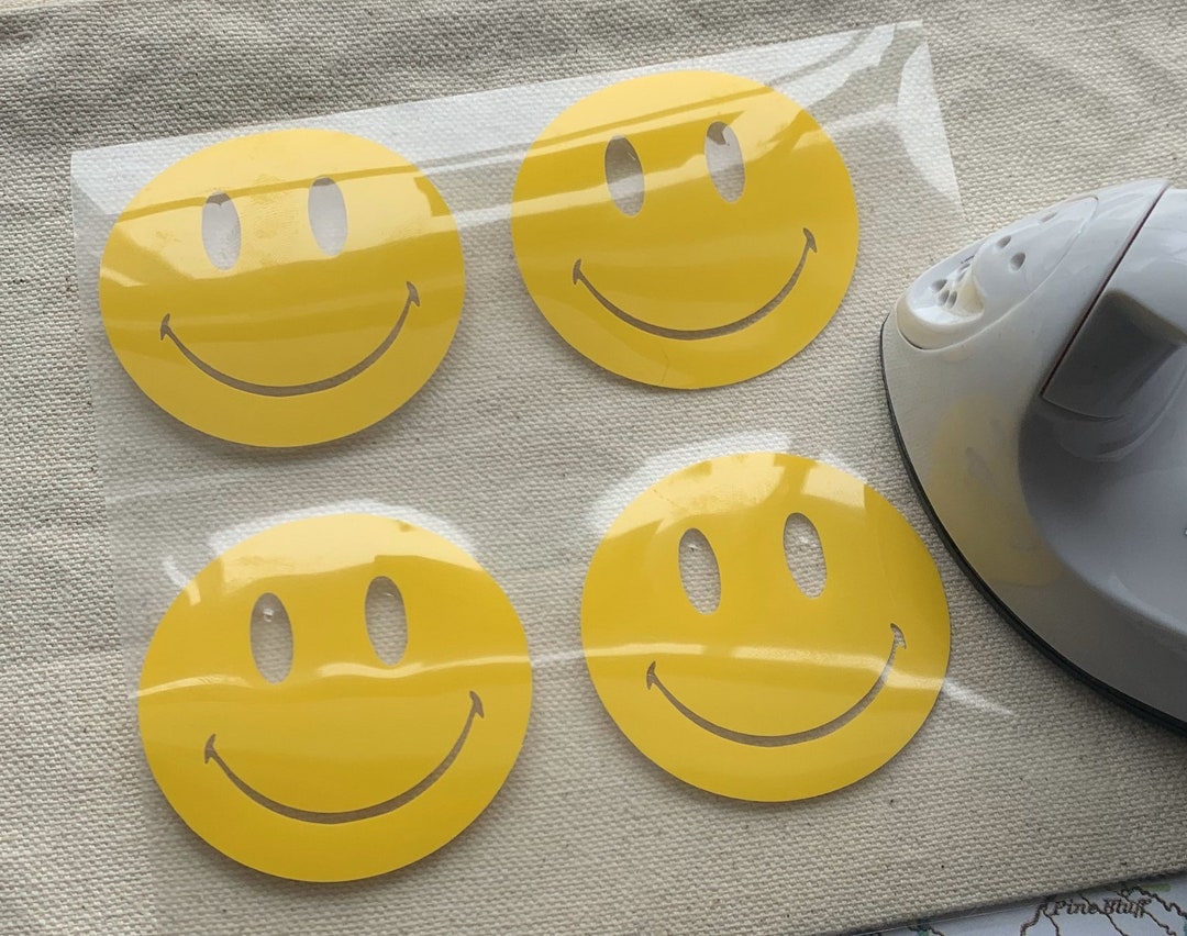 Iron on / HTV: Sheet of 4 Smiley Face Iron on Decal / Tshirt / DIY ...