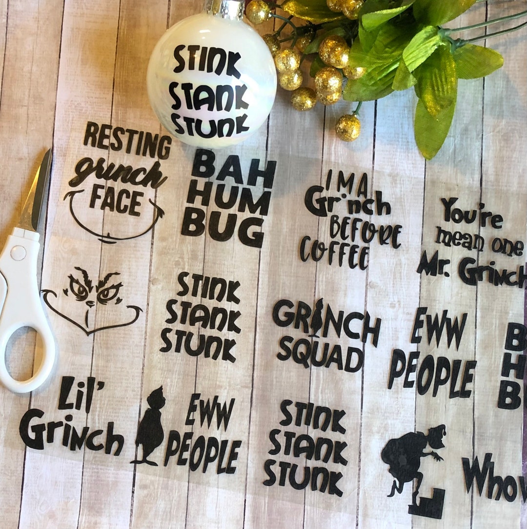 Vinyl Decal: Set of 15 Ornament Size Christmas Bah Hum Bug/ Stink Stank ...