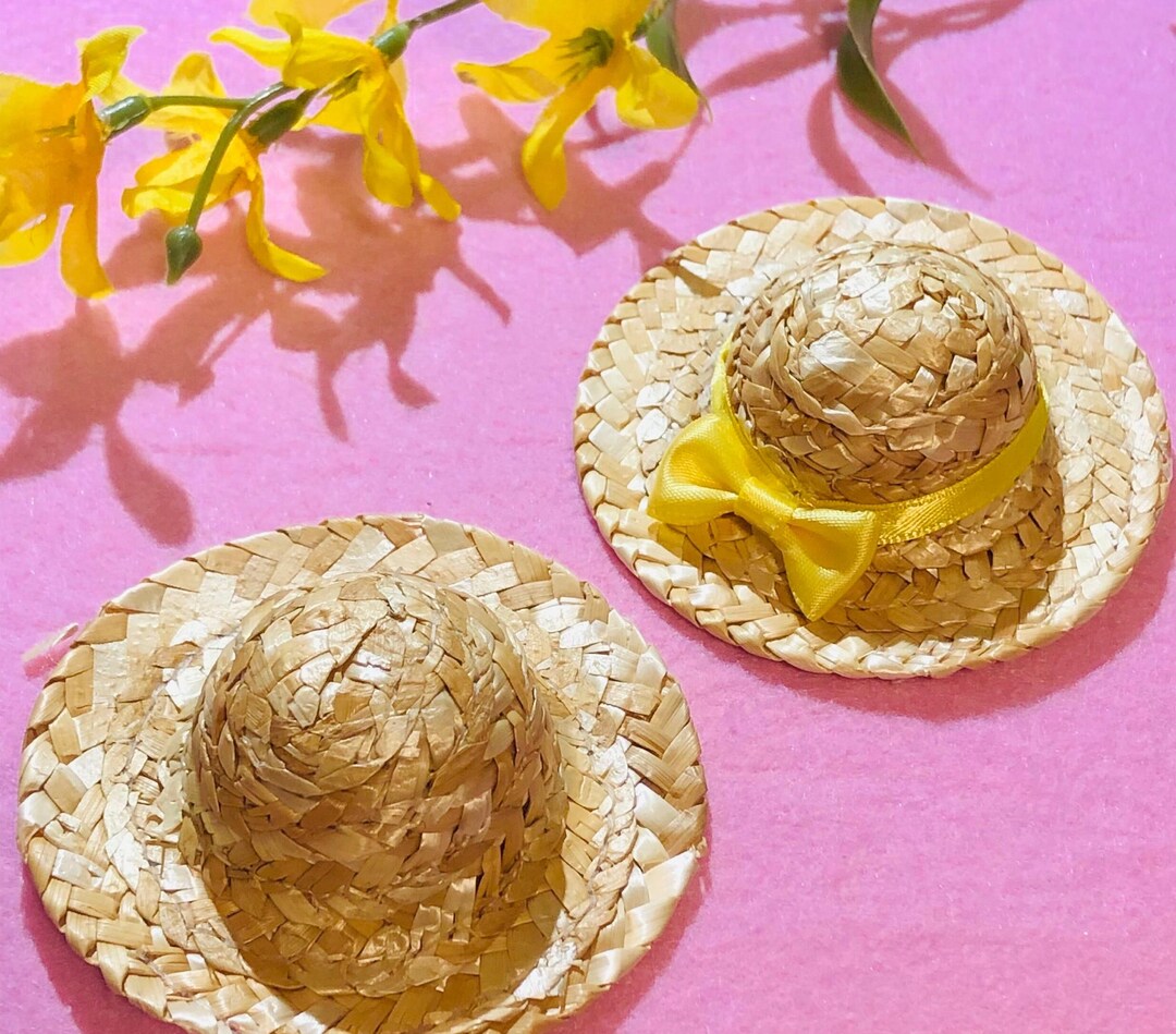 Tiny Round Top Straw Hat / Craft Hat / Doll Hat / DIY Project (3" Wide ...