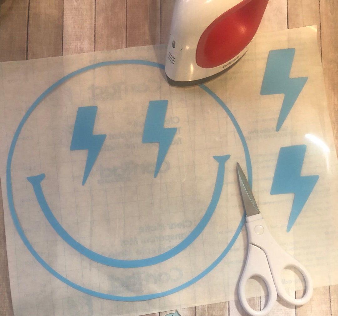 Iron on / HTV: Lightning Bolt Smiley Set ( Set of 3 HTV/ Iron-on Decal ...