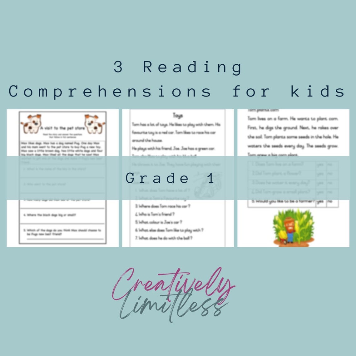Pack of 3 Reading Comprehensions | Grade 1 Worksheets | Literacy ...