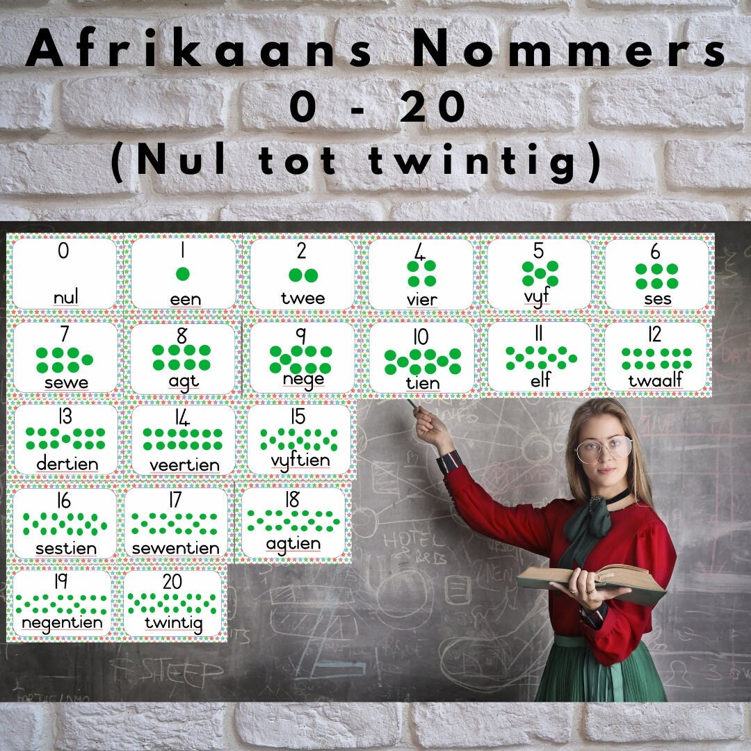 A 4 |number Flash Cards | 0 - 20 | Afrikaans | Digital Download | Star ...