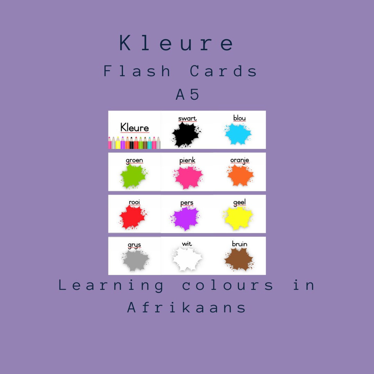 Afrikaans | Colours | Kleure | Flash Cards | Classroom | Klaskamer ...