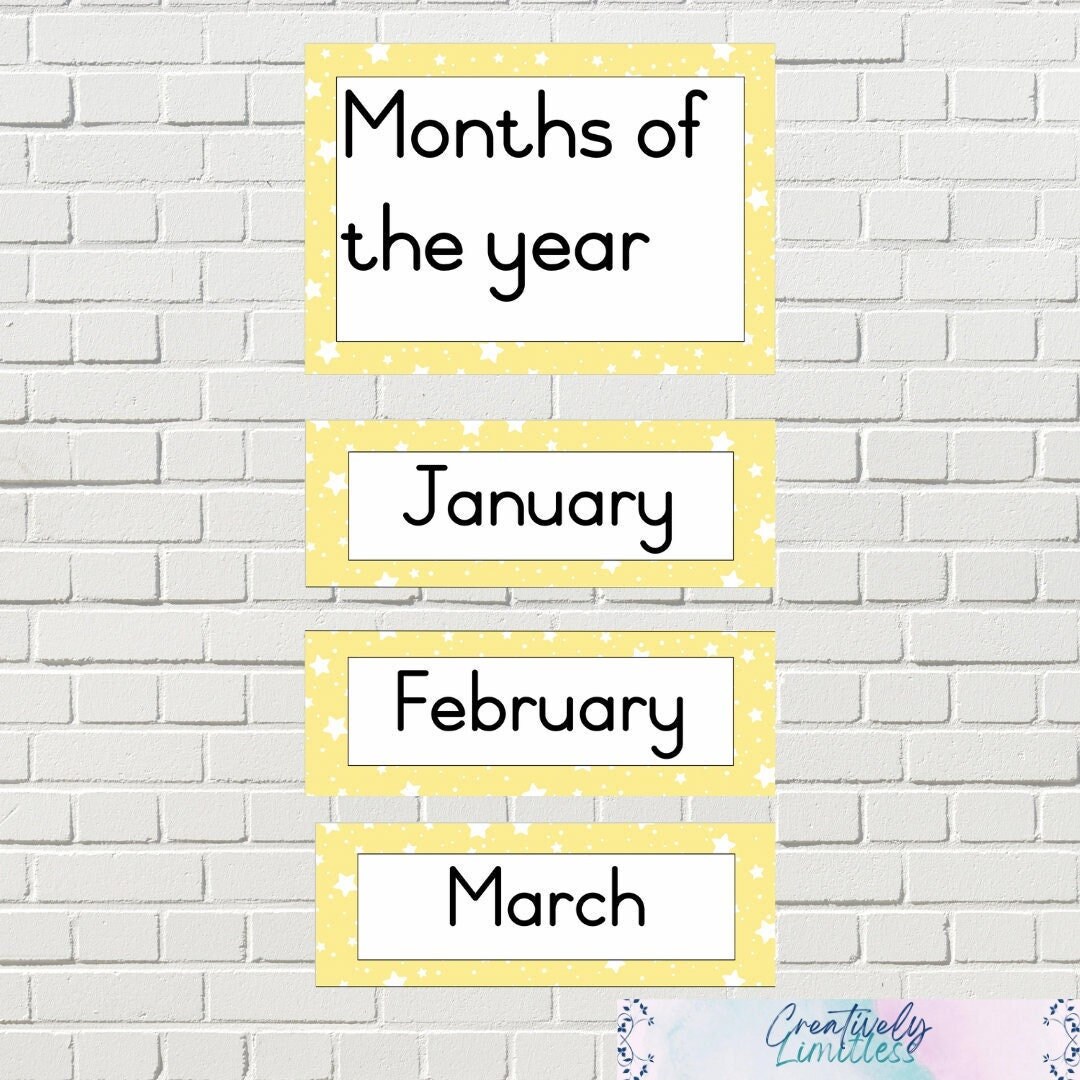 Months of the Year | Classroom Resource | Yellow Star Border | Pre ...