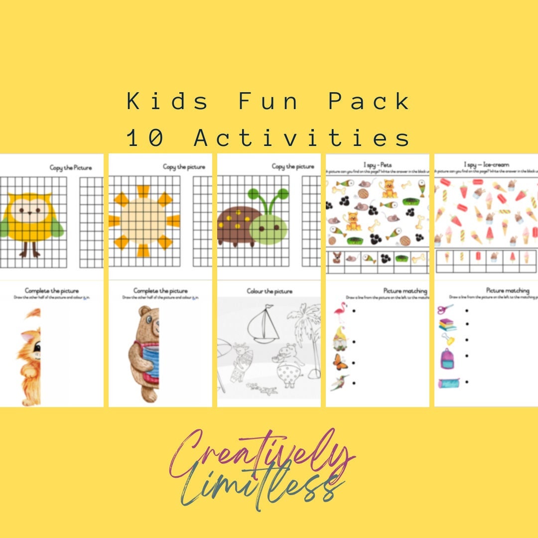 Kids Fun Pack | 10 Activities | Drawing | Colouring | Matching ...