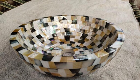 Round Marble MOP Sink / Wash Basin Semi Precious Stones - Etsy