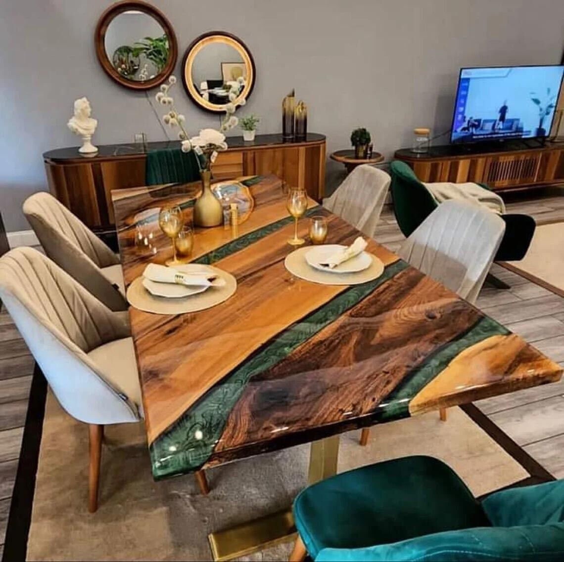 Epoxy Resin Wooden Kitchen Dining Table With Stand / Base - Etsy