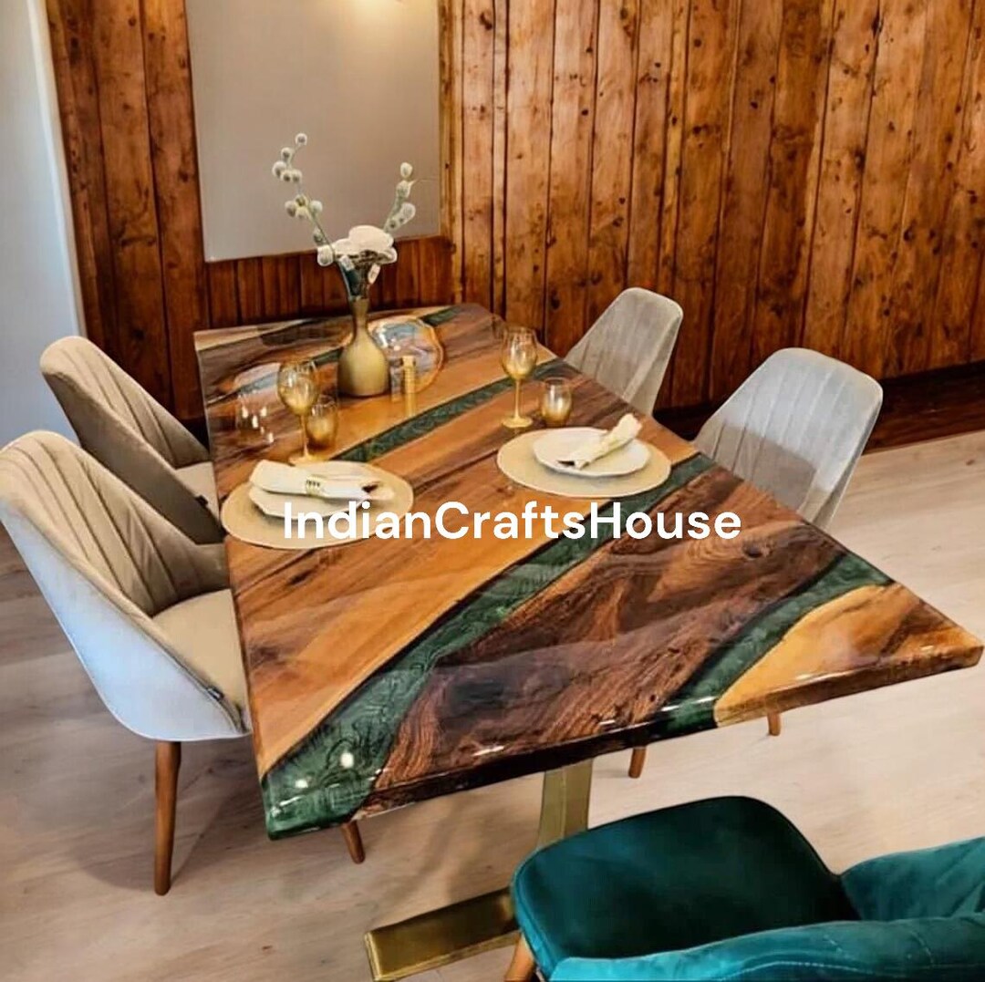 Epoxy Resin Wooden Kitchen Dining Table With Stand / Base - Etsy